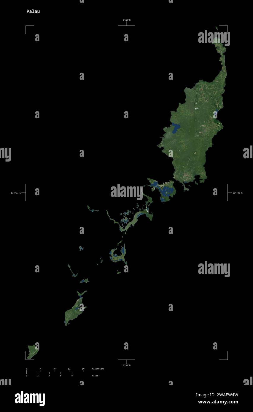 Shape of a low resolution satellite map of the Palau, with distance ...