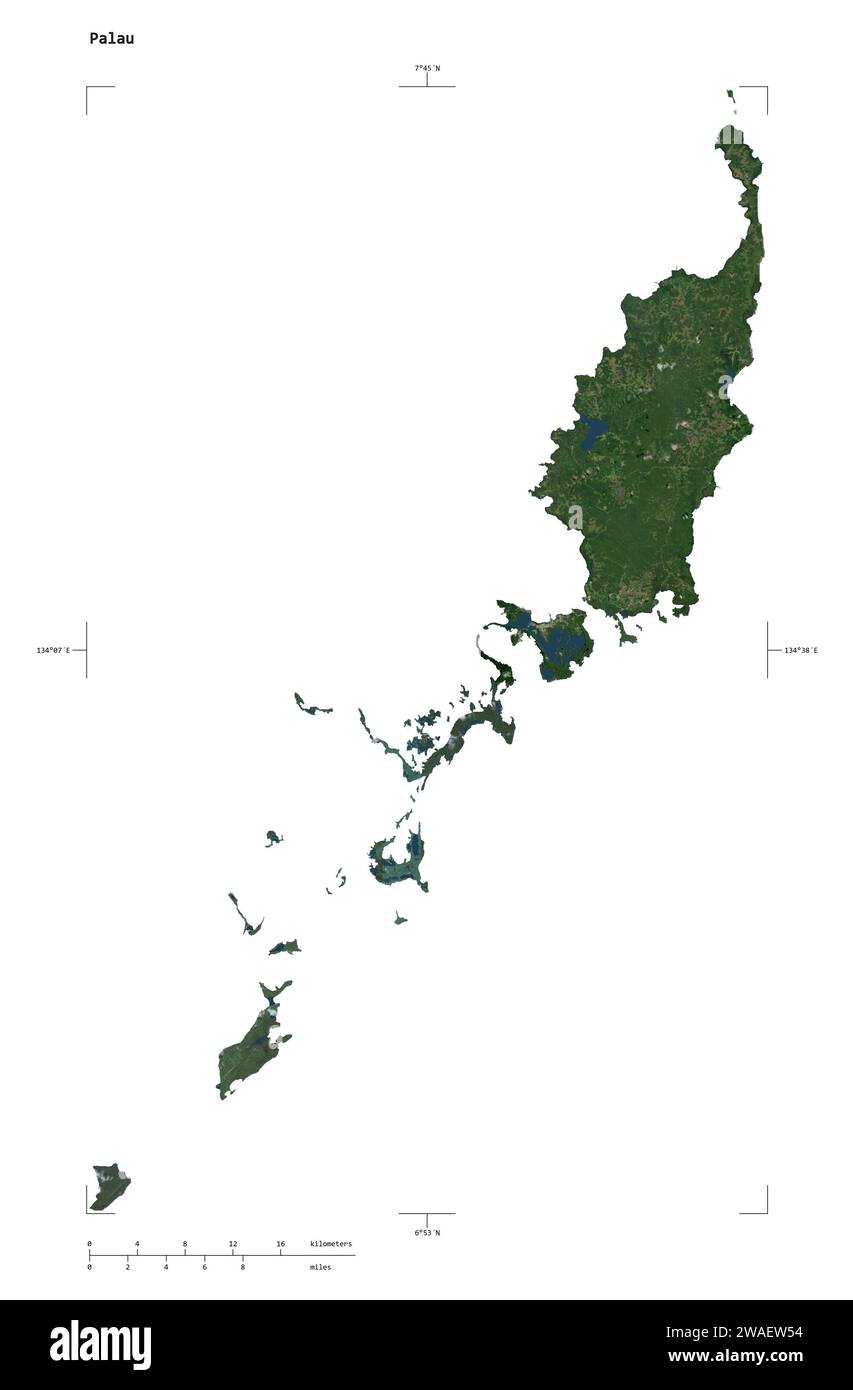 Shape of a high resolution satellite map of the Palau, with distance ...