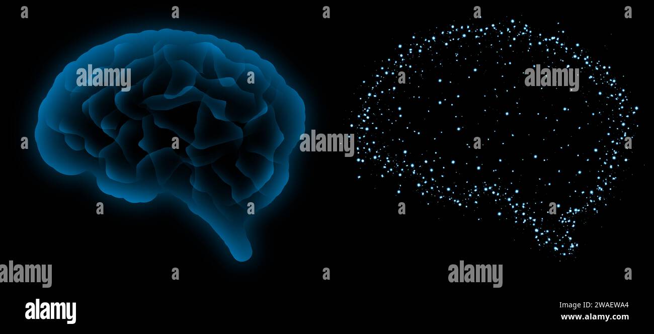 blue brain separated with particle and sparkle artificial intelligence ...