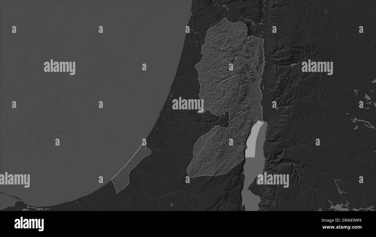 Palestine highlighted on a Bilevel elevation map with lakes and rivers Stock Photo - Alamy