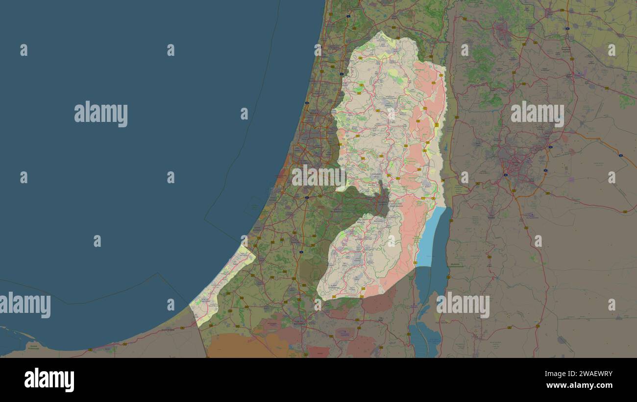 Palestine highlighted on a topographic, OSM Germany style map Stock Photo - Alamy