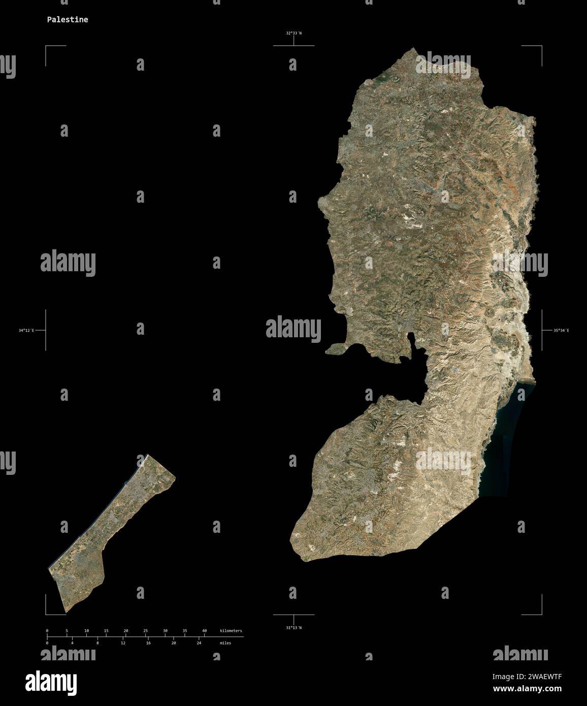 Shape of a high resolution satellite map of the Palestine, with ...
