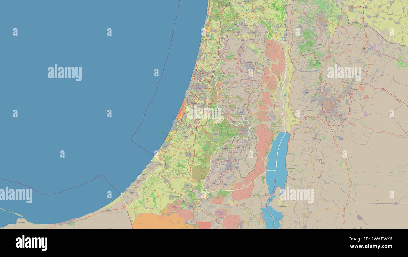Palestine outlined on a topographic, OSM standard style map Stock Photo ...