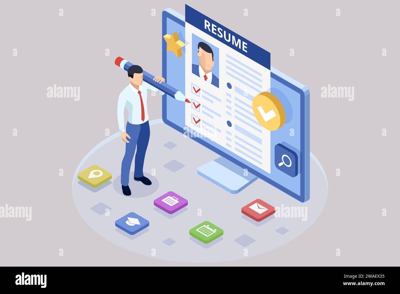 Hr manager. Isometric Resume, CV and Job Application. Applicant ...