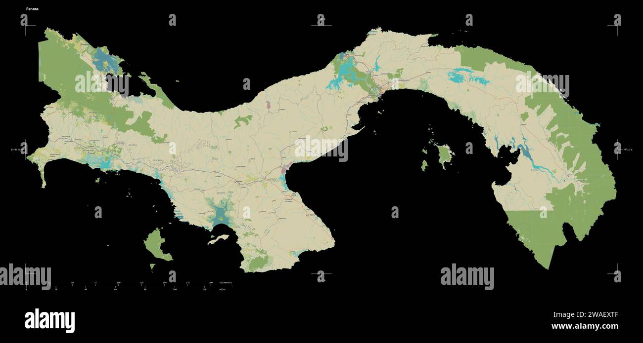Shape of a topographic, OSM Humanitarian style map of the Panama, with ...