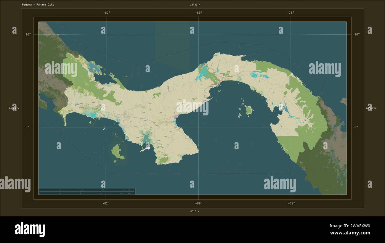 Panama highlighted on a topographic, OSM Humanitarian style map map ...