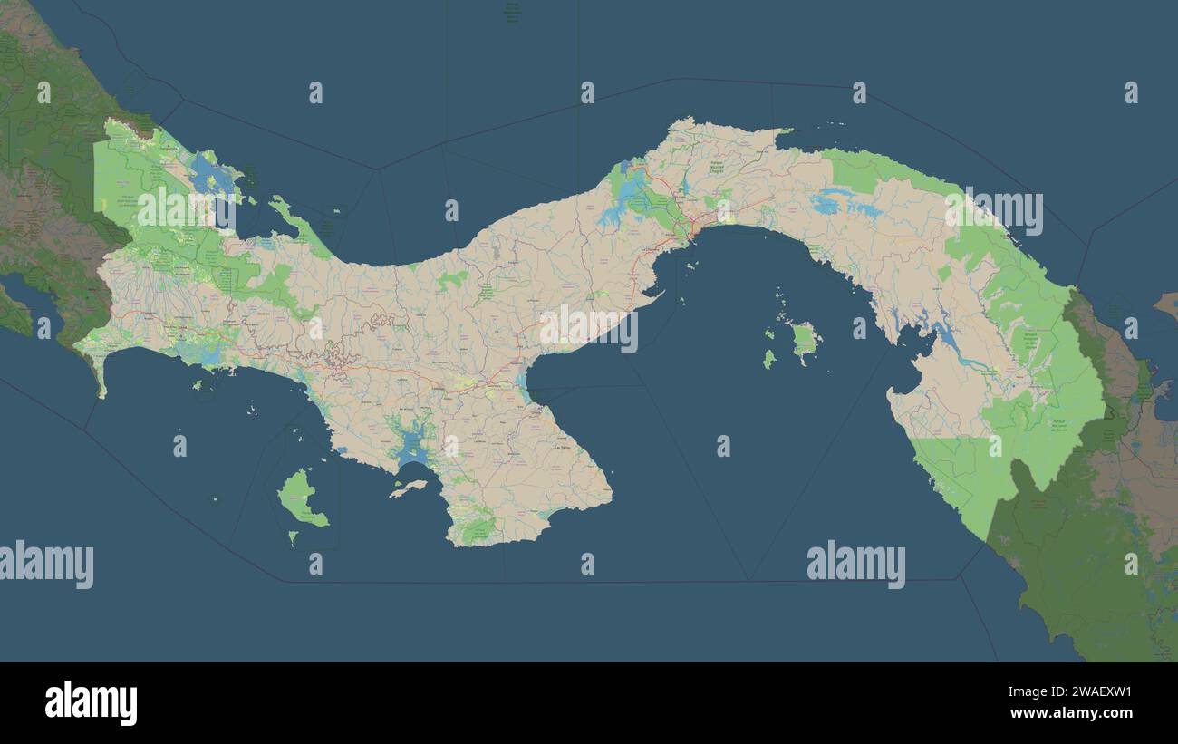 Panama highlighted on a topographic, OSM standard style map Stock Photo ...