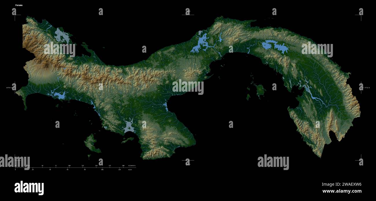 Shape of a Colored elevation map with lakes and rivers of the Panama ...