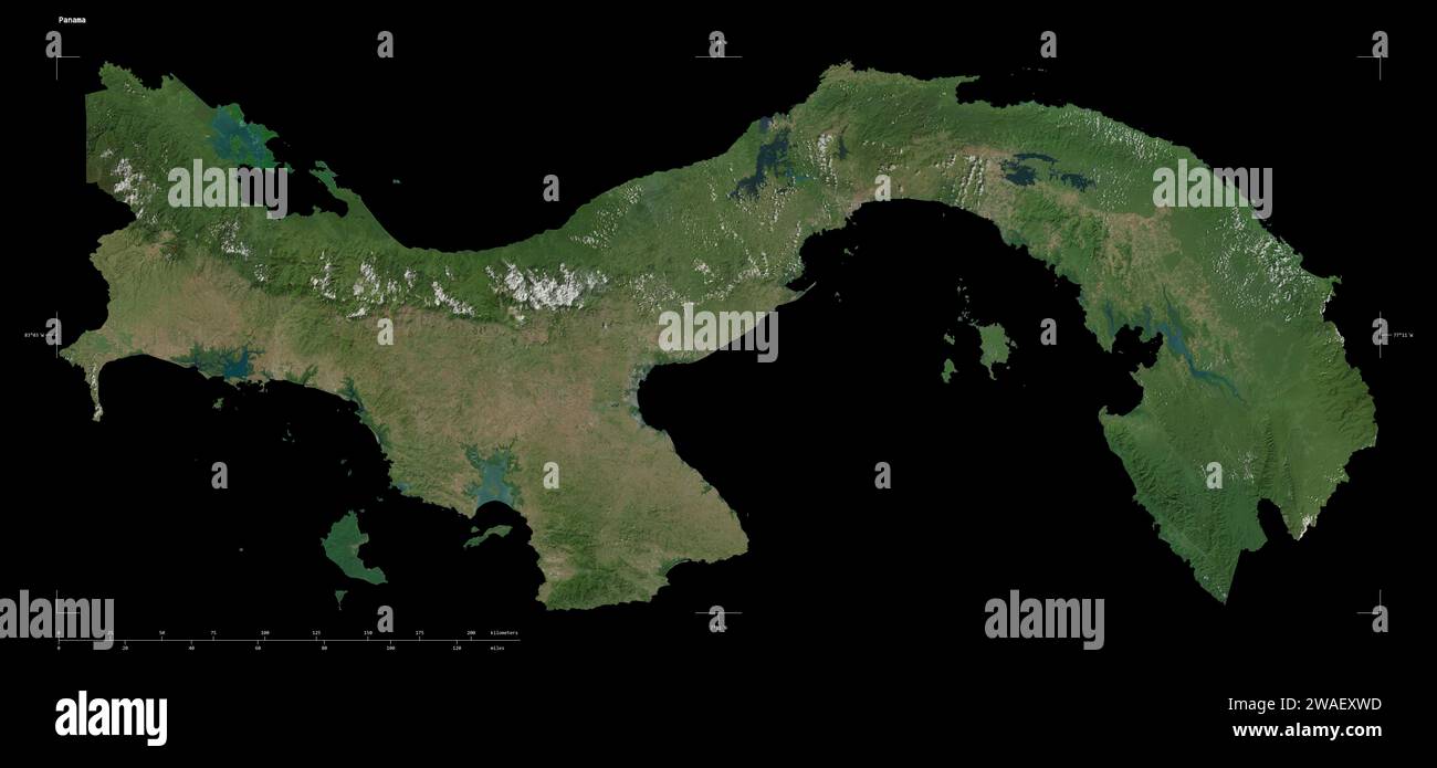Shape of a high resolution satellite map of the Panama, with distance ...