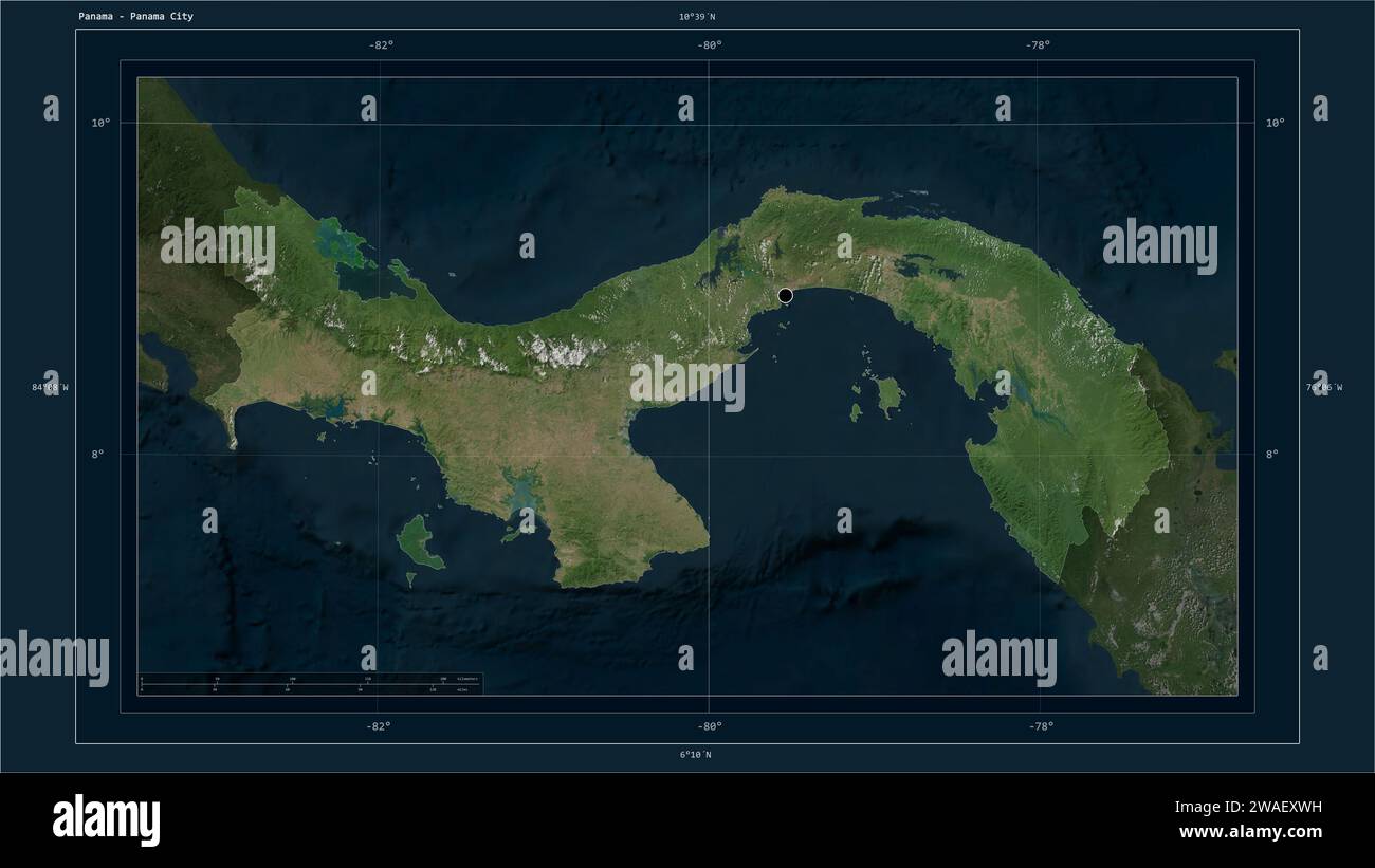 Panama highlighted on a high resolution satellite map map with the ...
