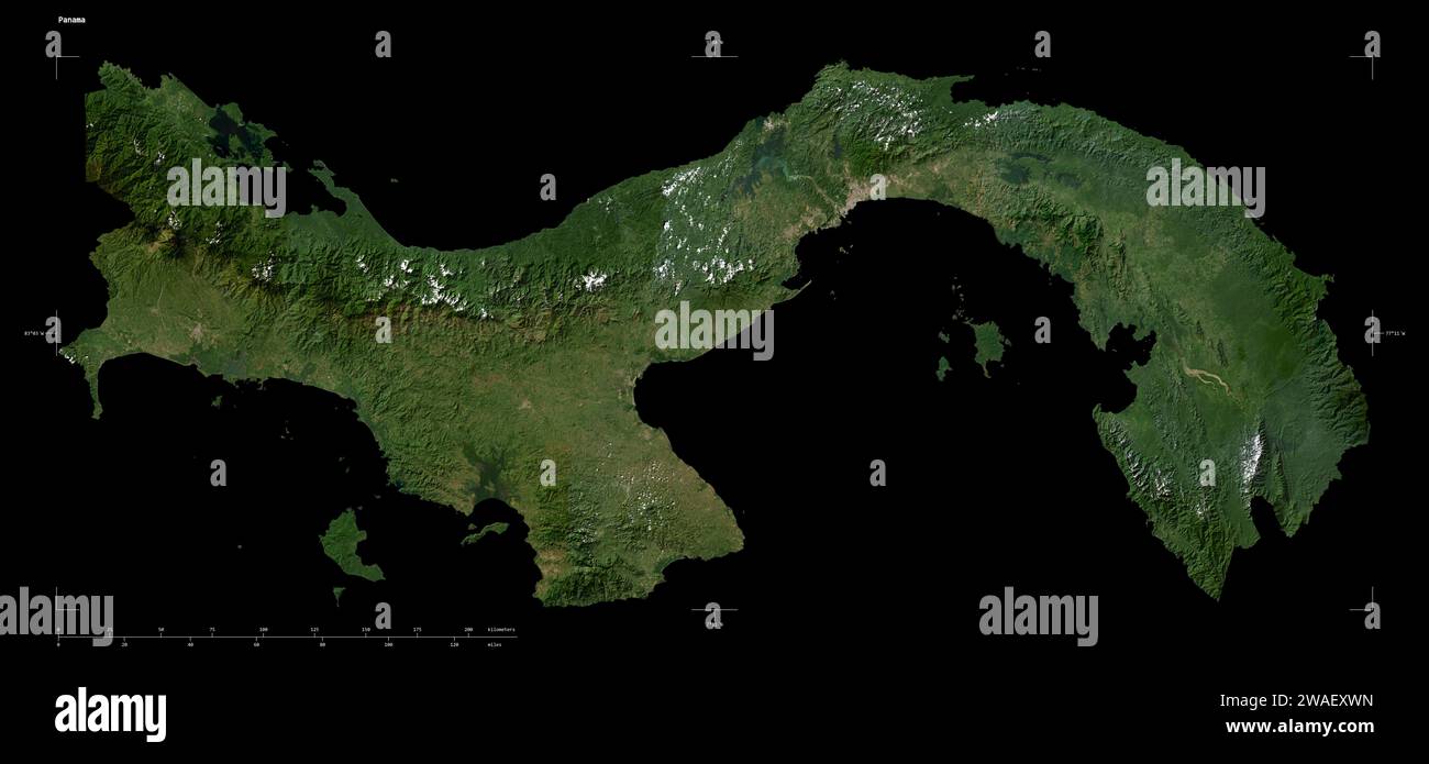 Shape of a low resolution satellite map of the Panama, with distance ...