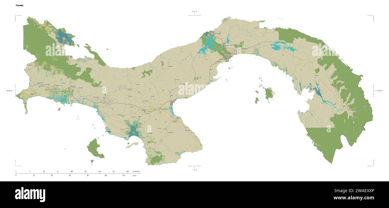 Shape of a topographic, OSM Humanitarian style map of the Panama, with ...