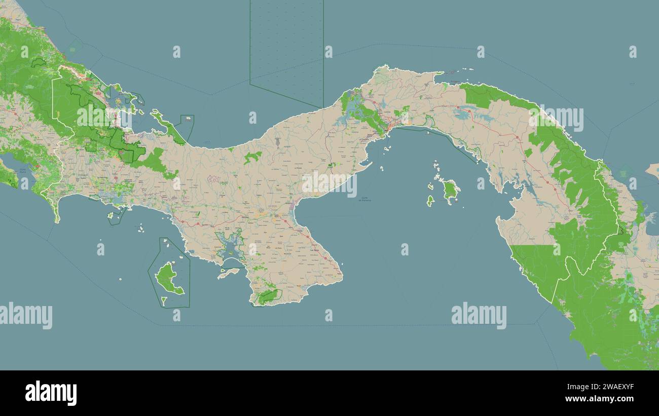 Panama outlined on a topographic, OSM France style map Stock Photo - Alamy