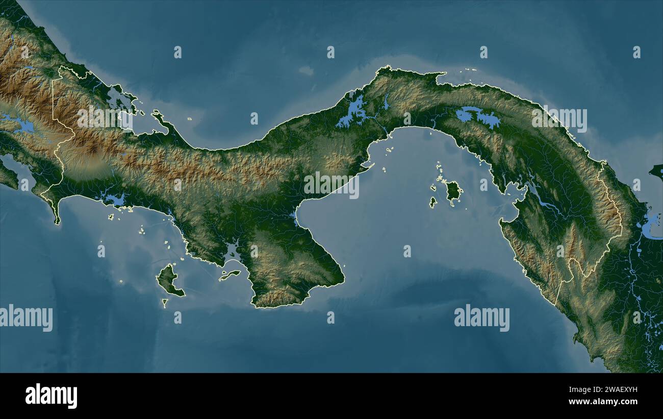 Panama outlined on a Colored elevation map with lakes and rivers Stock ...