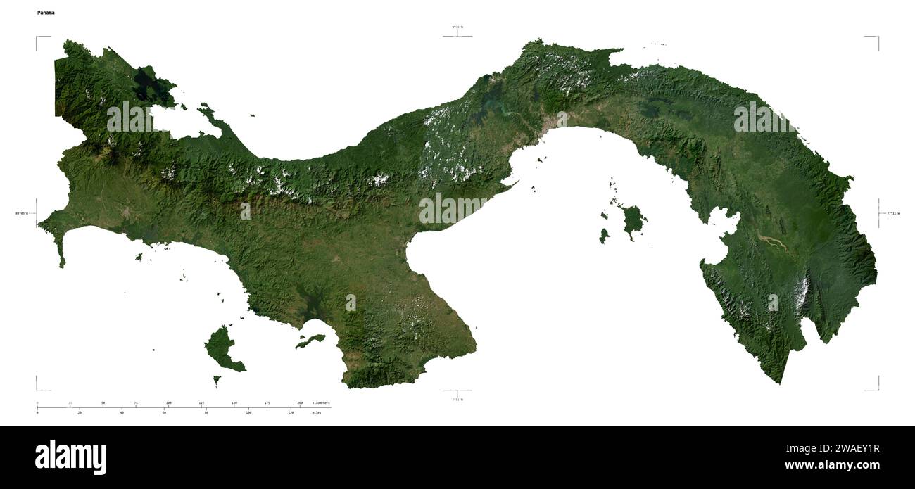 Shape of a low resolution satellite map of the Panama, with distance ...