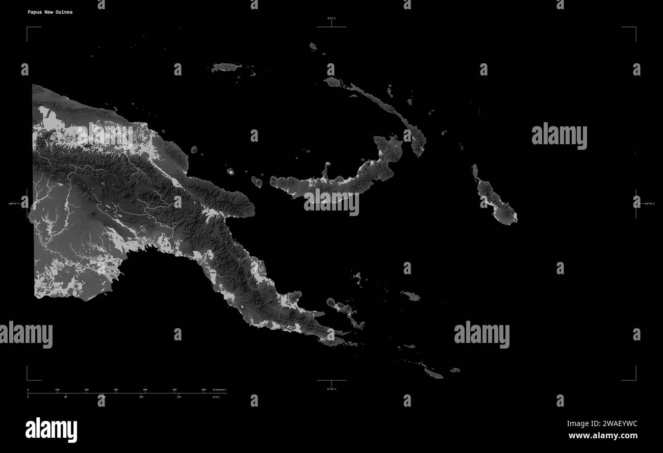 Shape of a Grayscale elevation map with lakes and rivers of the Papua ...
