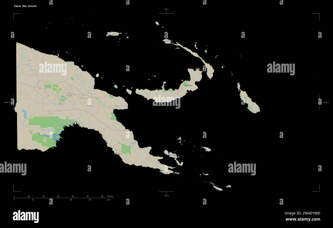 Shape of a topographic, OSM standard style map of the Papua New Guinea ...