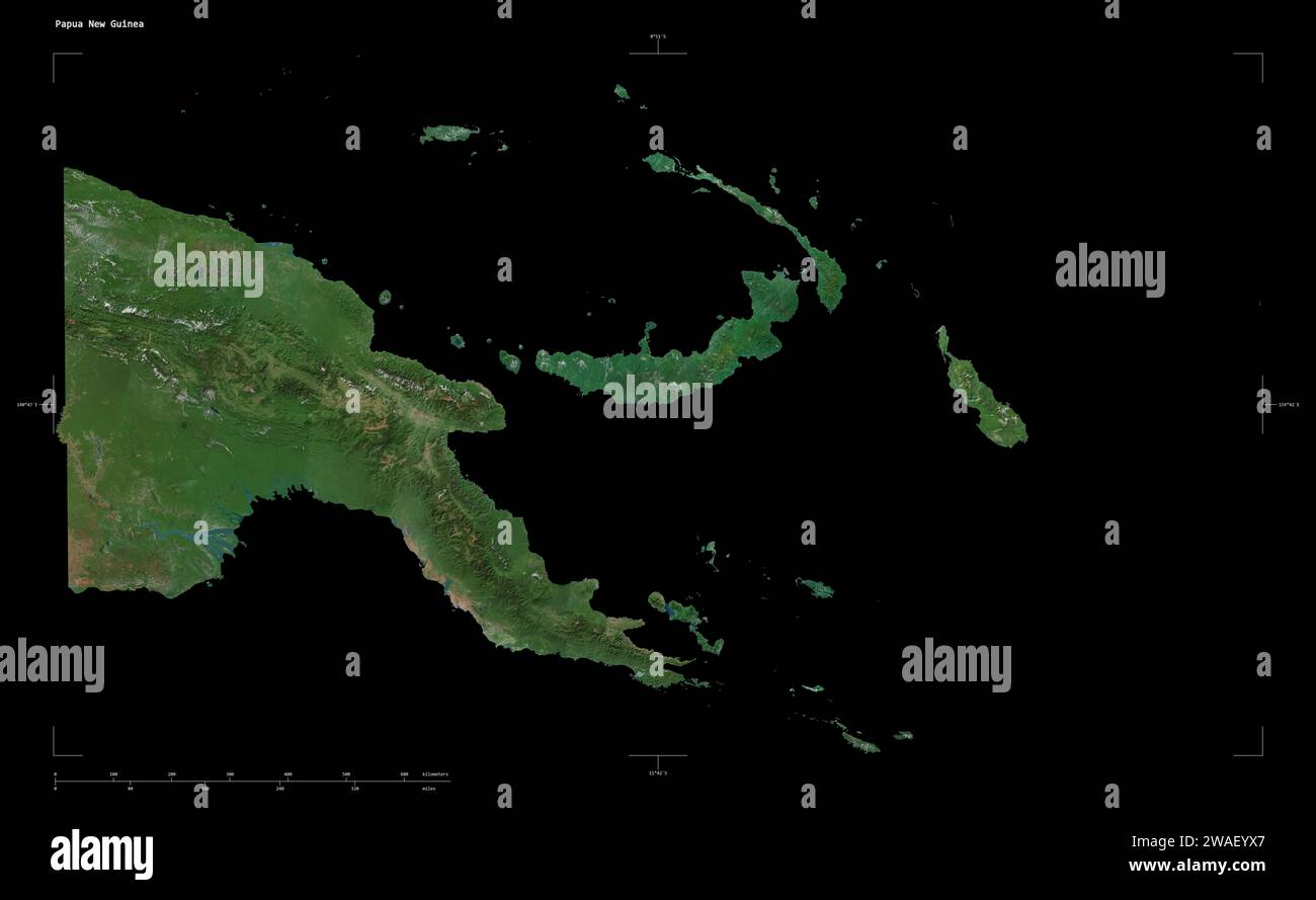 Shape of a high resolution satellite map of the Papua New Guinea, with ...
