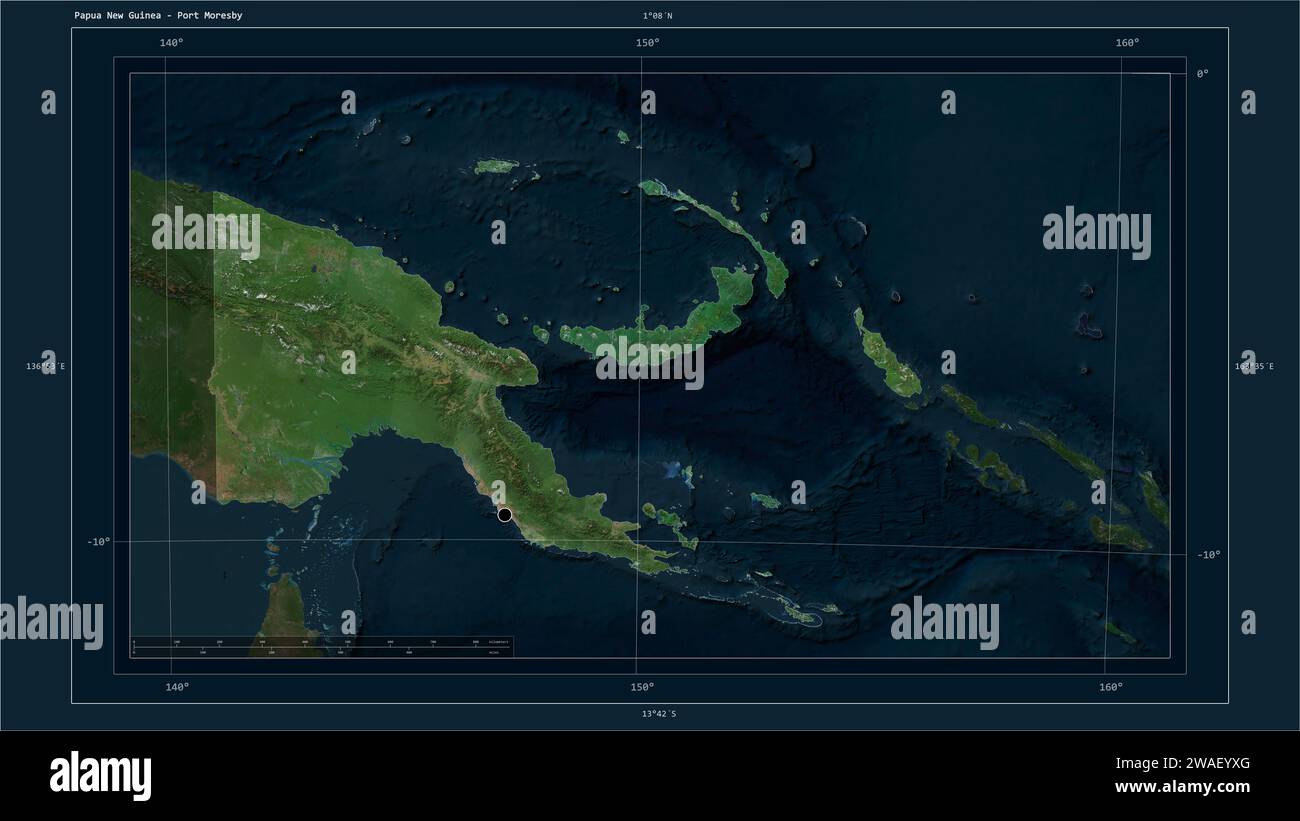 Papua New Guinea highlighted on a high resolution satellite map map ...