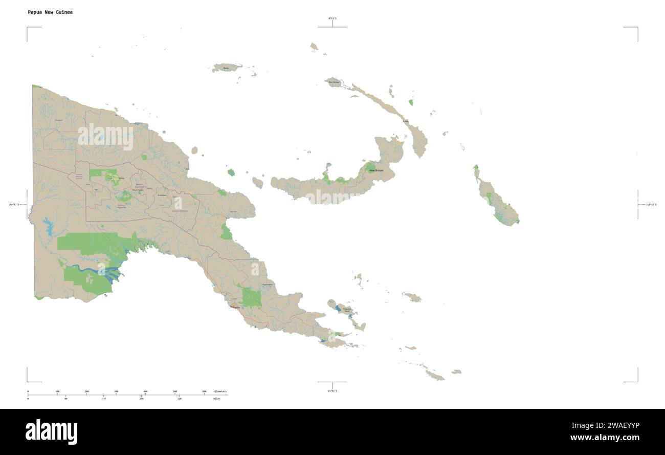 Shape of a topographic, OSM standard style map of the Papua New Guinea ...