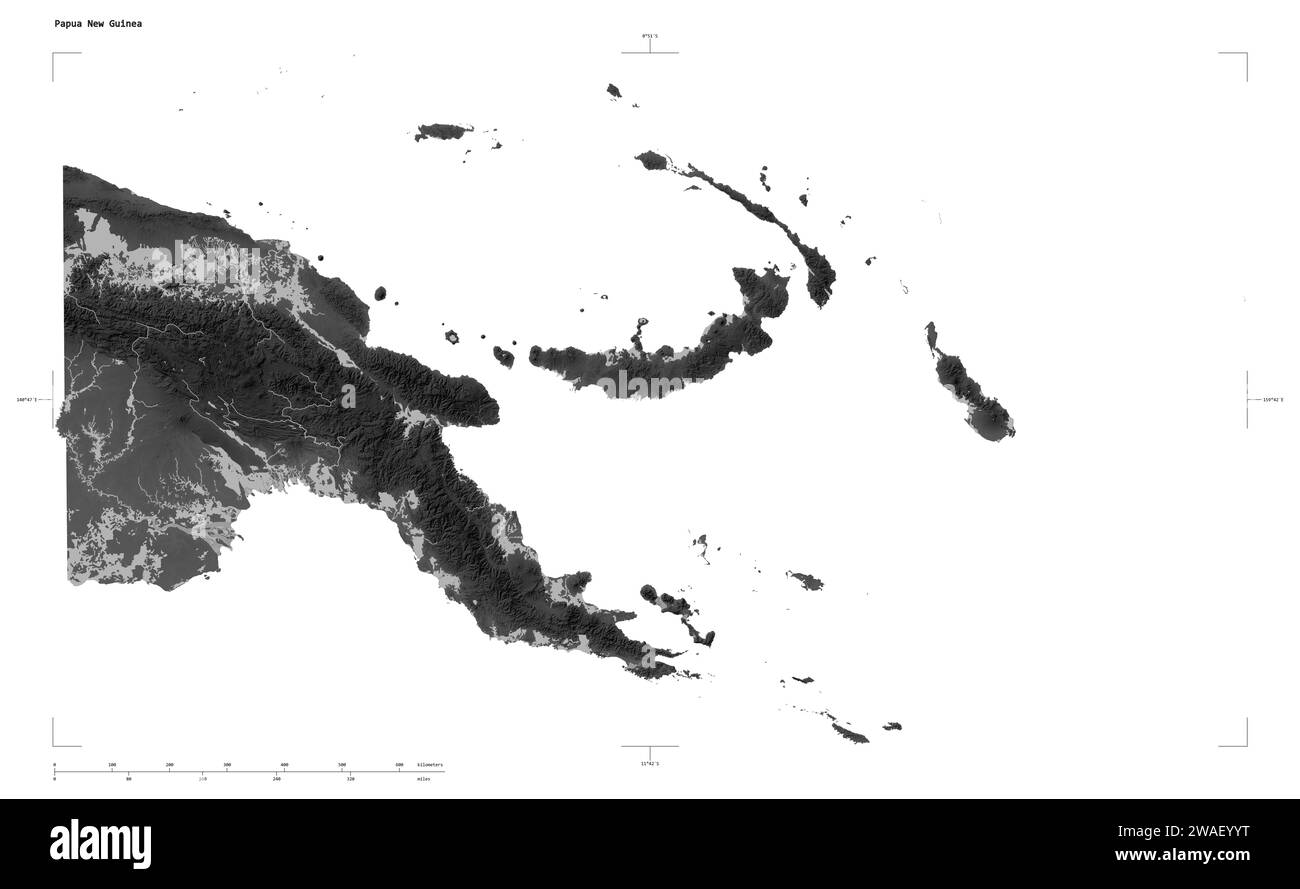 Shape of a Grayscale elevation map with lakes and rivers of the Papua ...