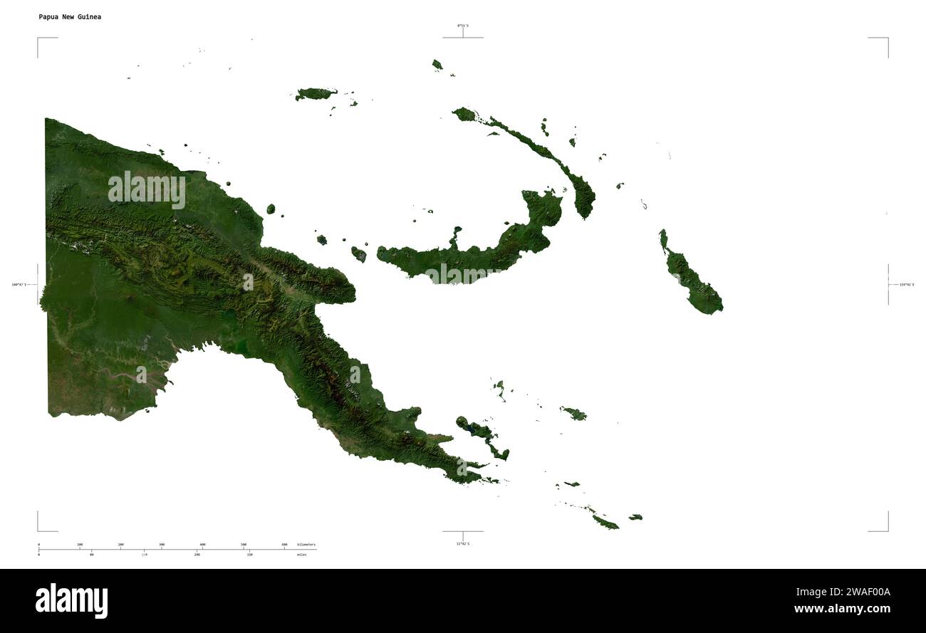 Shape of a low resolution satellite map of the Papua New Guinea, with ...