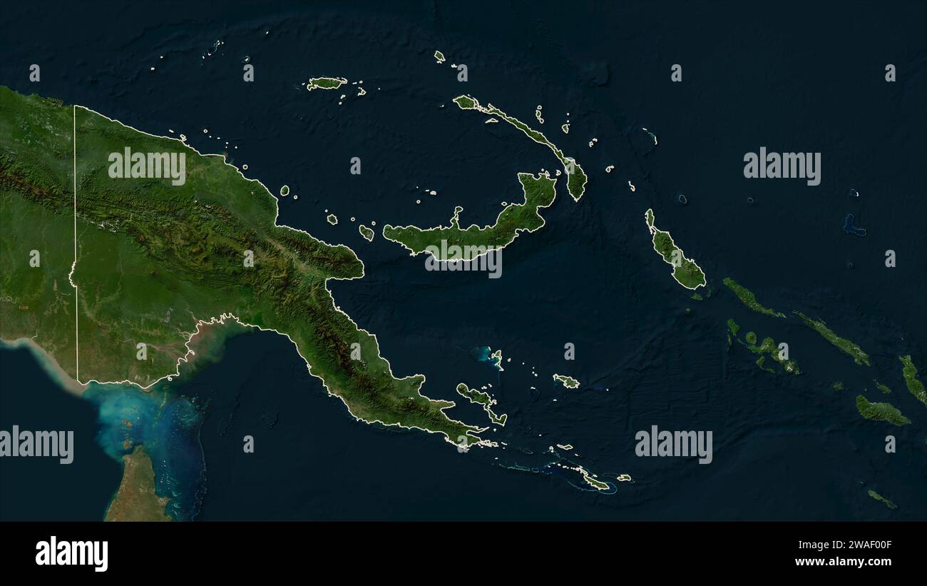 Papua New Guinea outlined on a low resolution satellite map Stock Photo ...