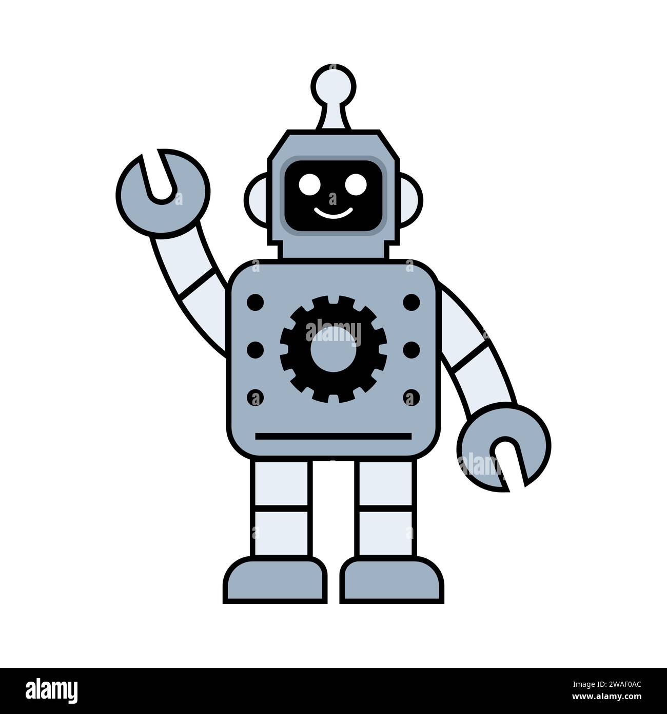 Happy funny cartoon childish robot line icons. Machine technology ...