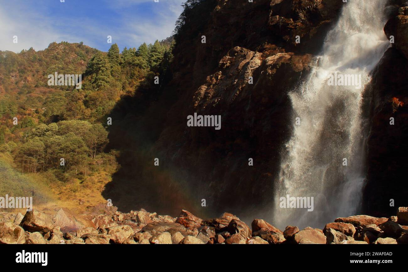 beautiful jang falls or nuranang waterfall, near tawang hill station on ...