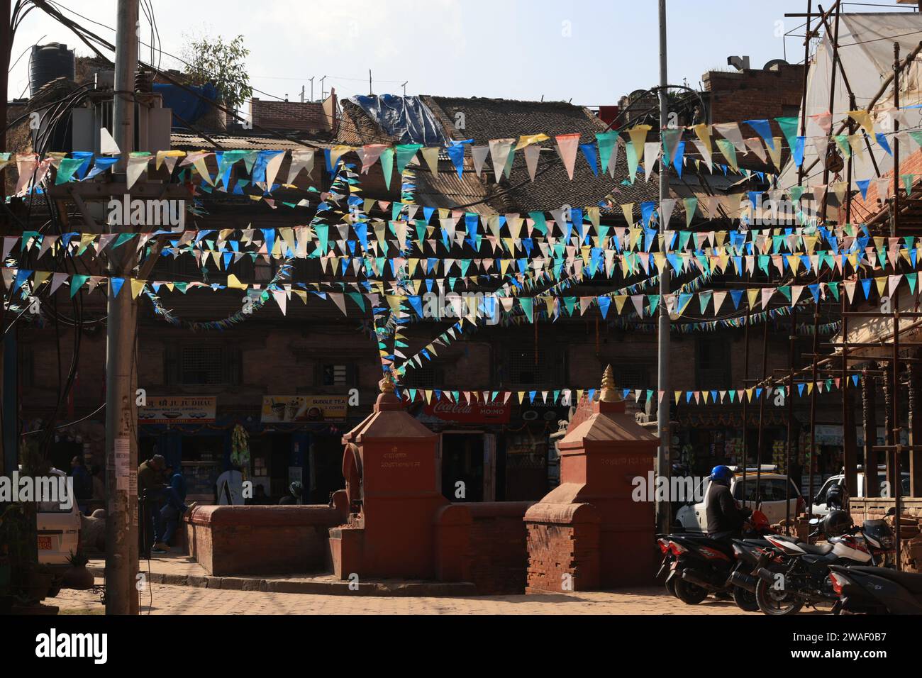 Kathmandu, Nepal -November 20 2023: flag selling in Bhaktapur near the ...