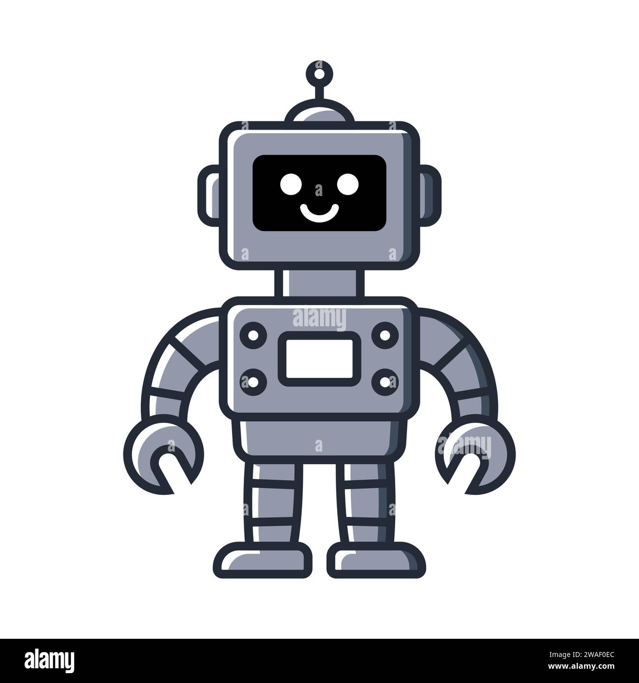 Happy funny cartoon childish robot line icon. Machine technology cyborg ...