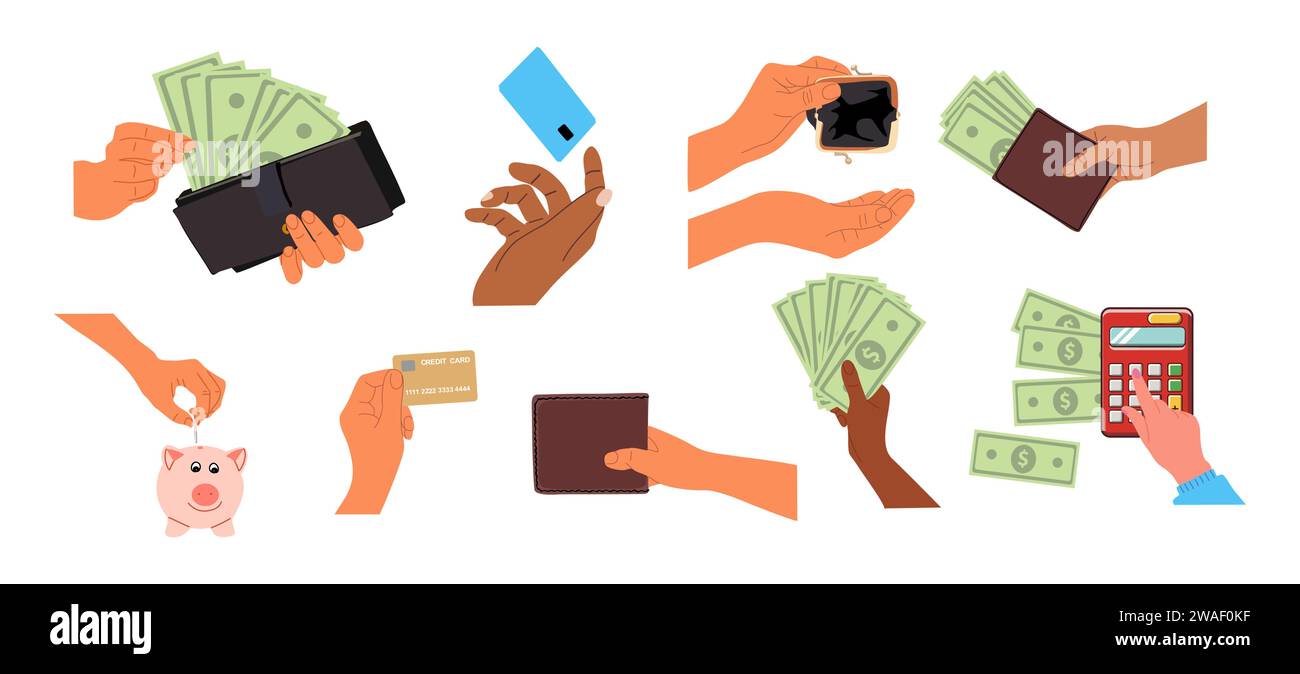 Hands holding money vector set isolated on white Stock Vector Image ...