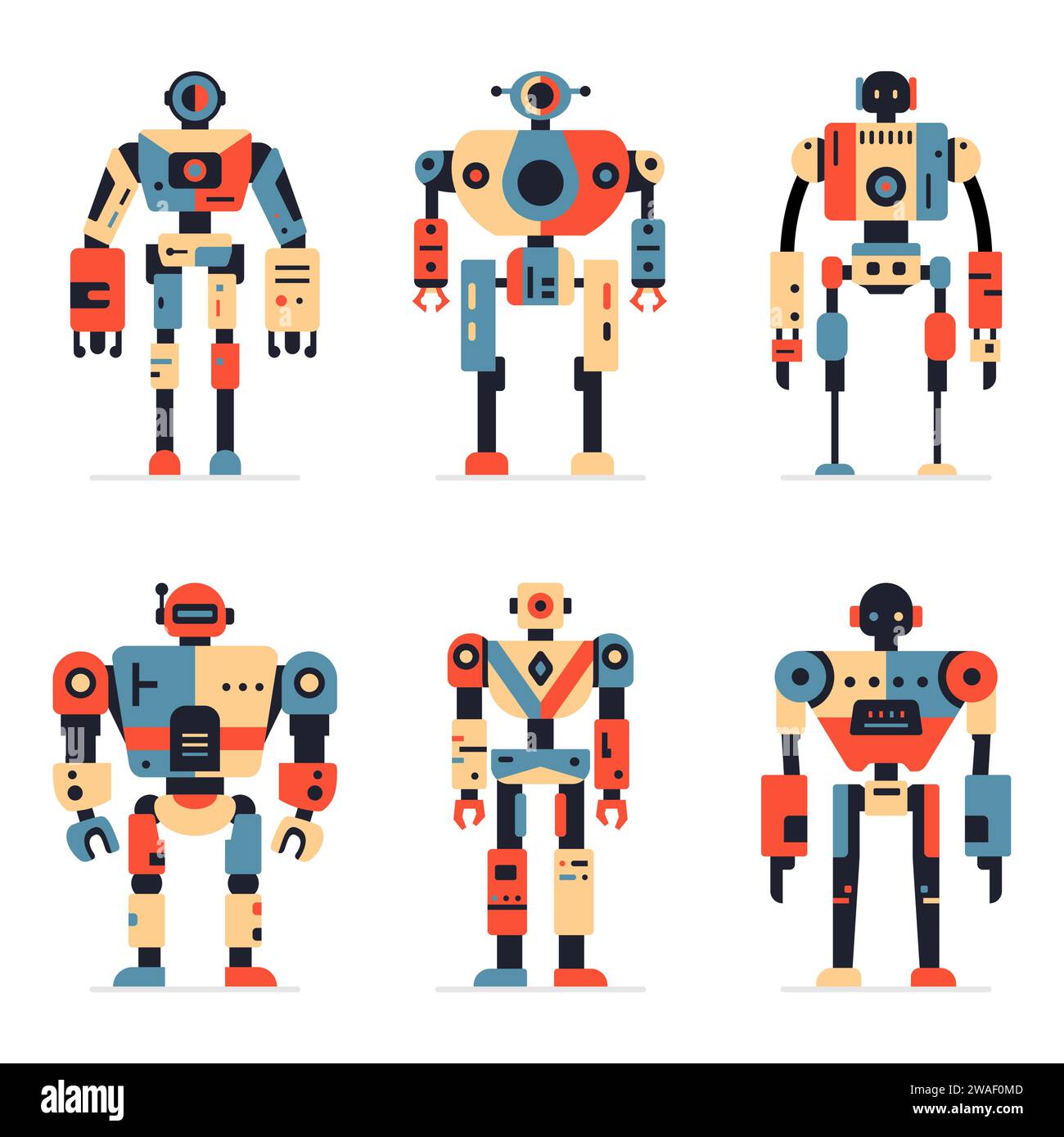 Robot set machine technology cyborg. Futuristic humanoid characters set ...