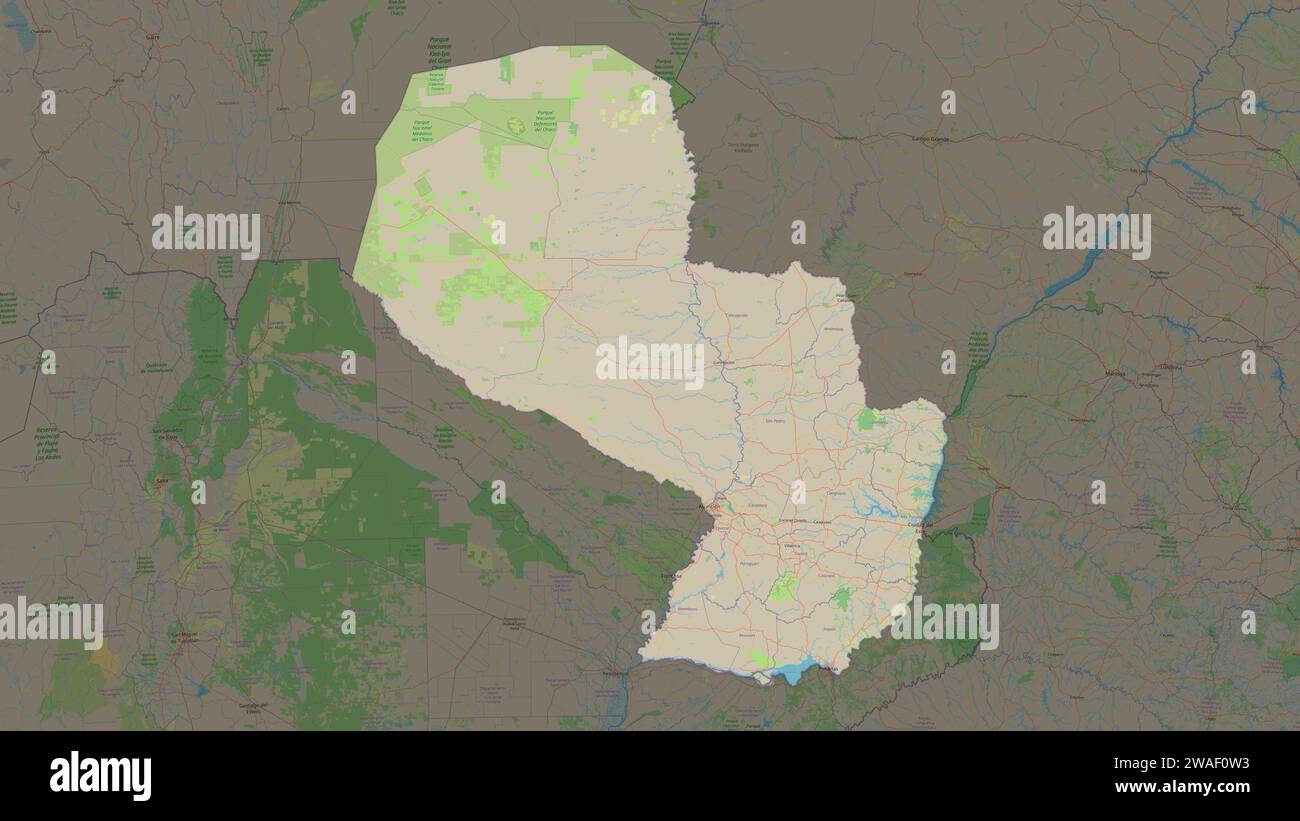 Paraguay highlighted on a topographic, OSM standard style map Stock ...