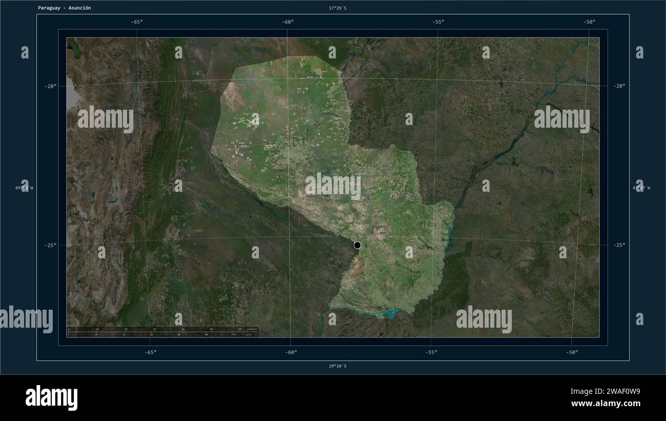 Paraguay highlighted on a high resolution satellite map map with the ...