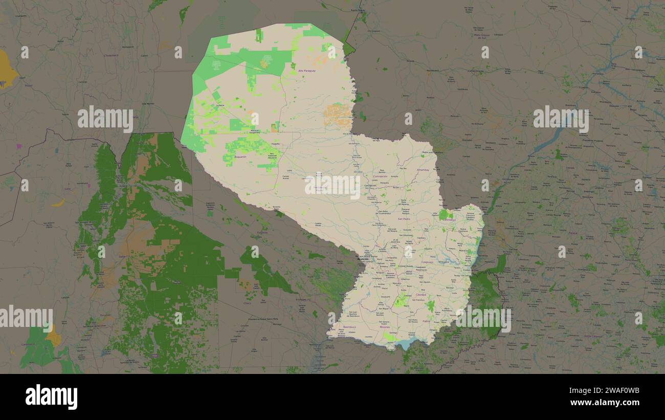 Paraguay highlighted on a topographic, OSM France style map Stock Photo ...