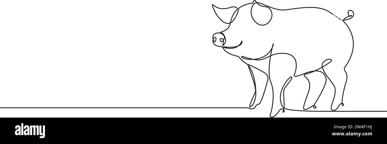 continuous single line drawing of domestic pig, line art vector ...