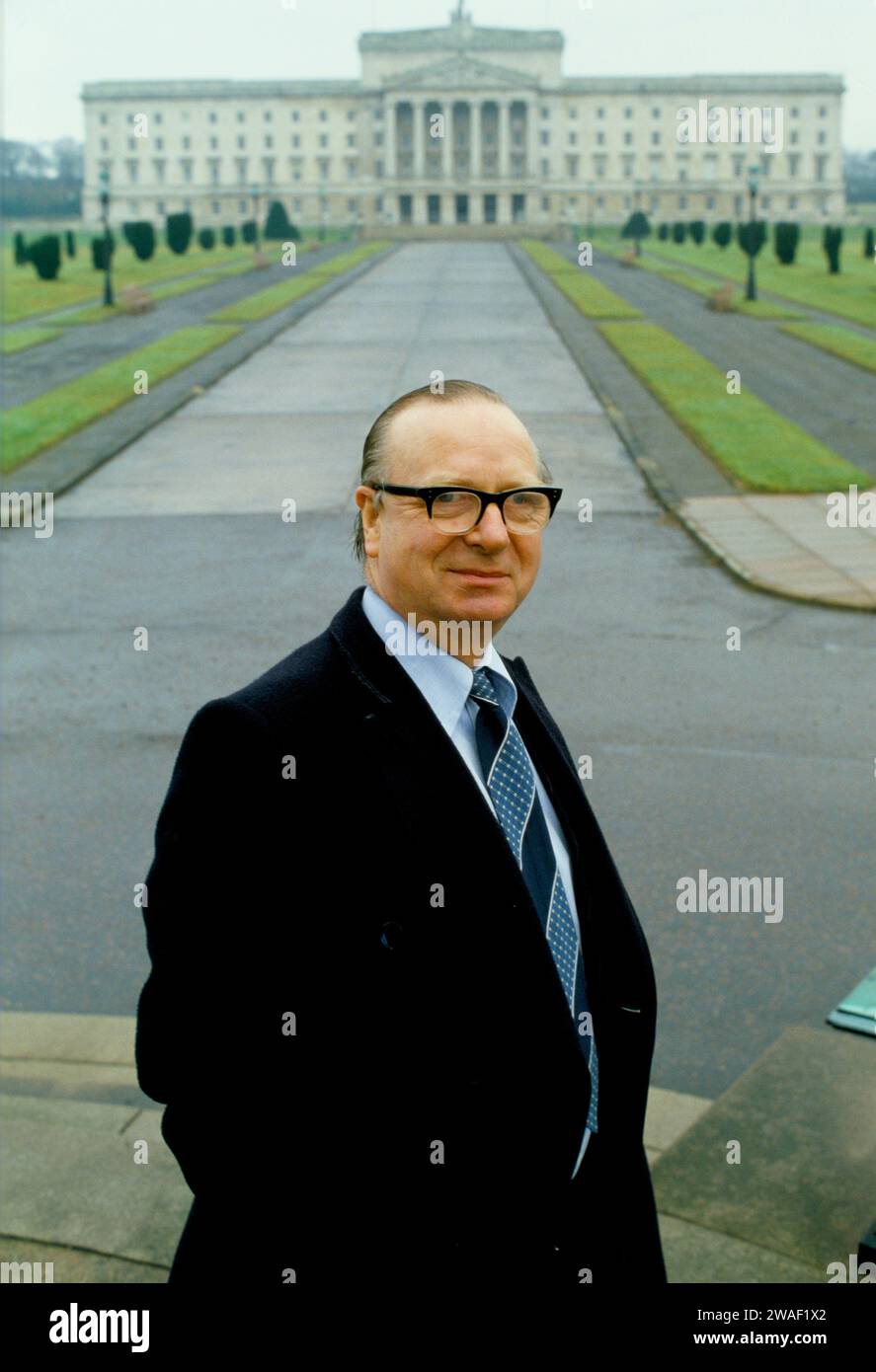 Gerry Fitt MP poses for portrait outside of Stormont Parliament ...