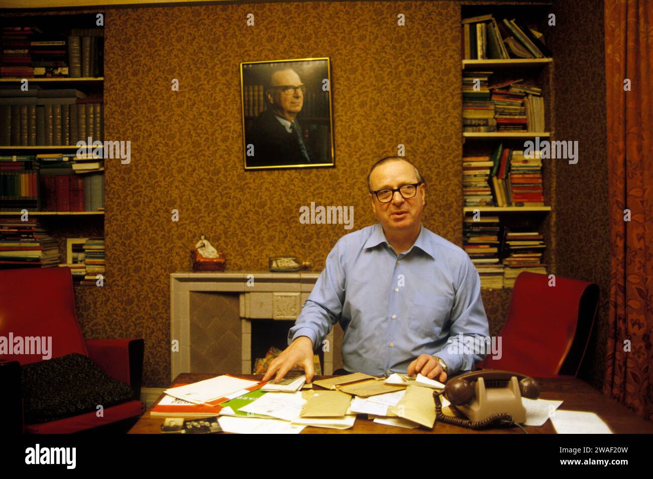 Gerry Fitt MP in his office in his home Belfast Northern Ireland 1980s ...