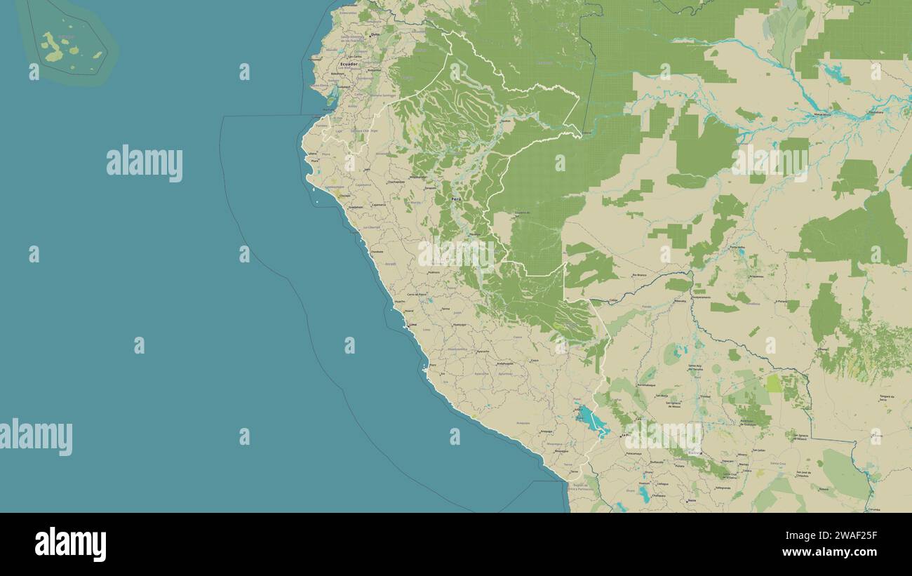 Peru outlined on a topographic, OSM Humanitarian style map Stock Photo ...