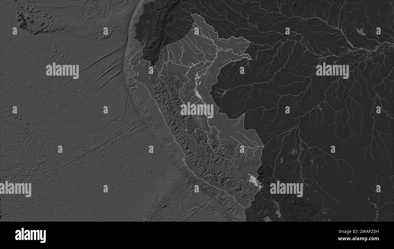Peru highlighted on a Bilevel elevation map with lakes and rivers Stock ...