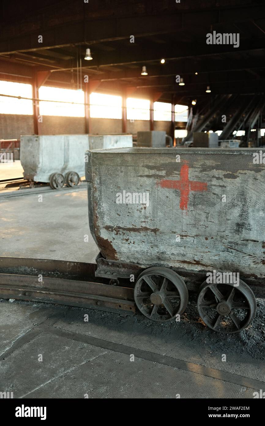 Coal lorry with a red cross in a mine in Ruhr area in Germany Stock ...