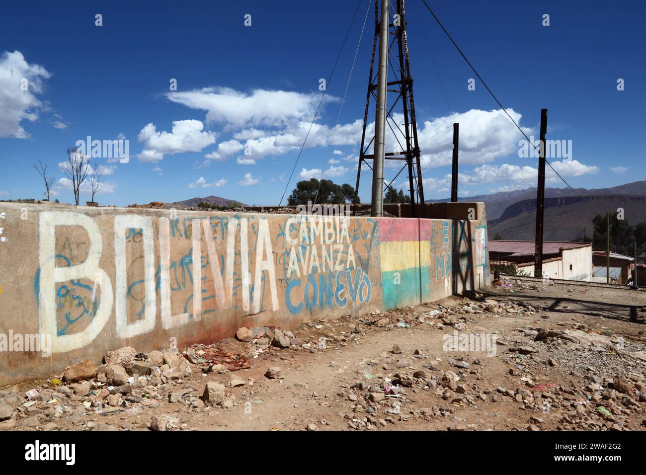 Graffiti showing support for Bolivian president Evo Morales on concrete ...