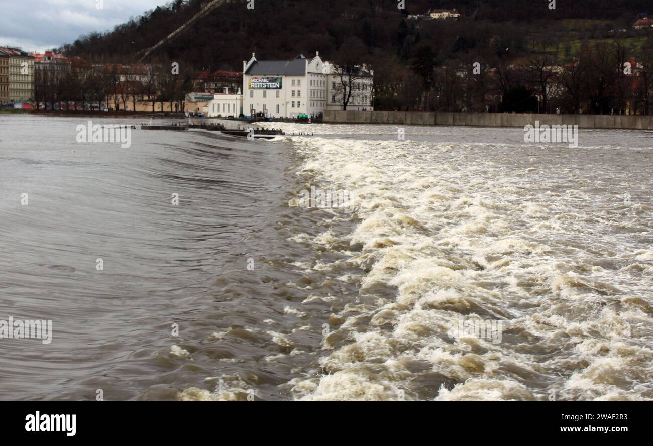 Floodwaters of the river Vltava (Moldau) River in Prague, Czech ...
