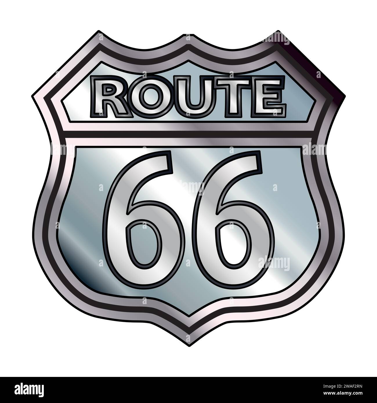 Route 66 spoof traffic sign in silver over a white background and the ...