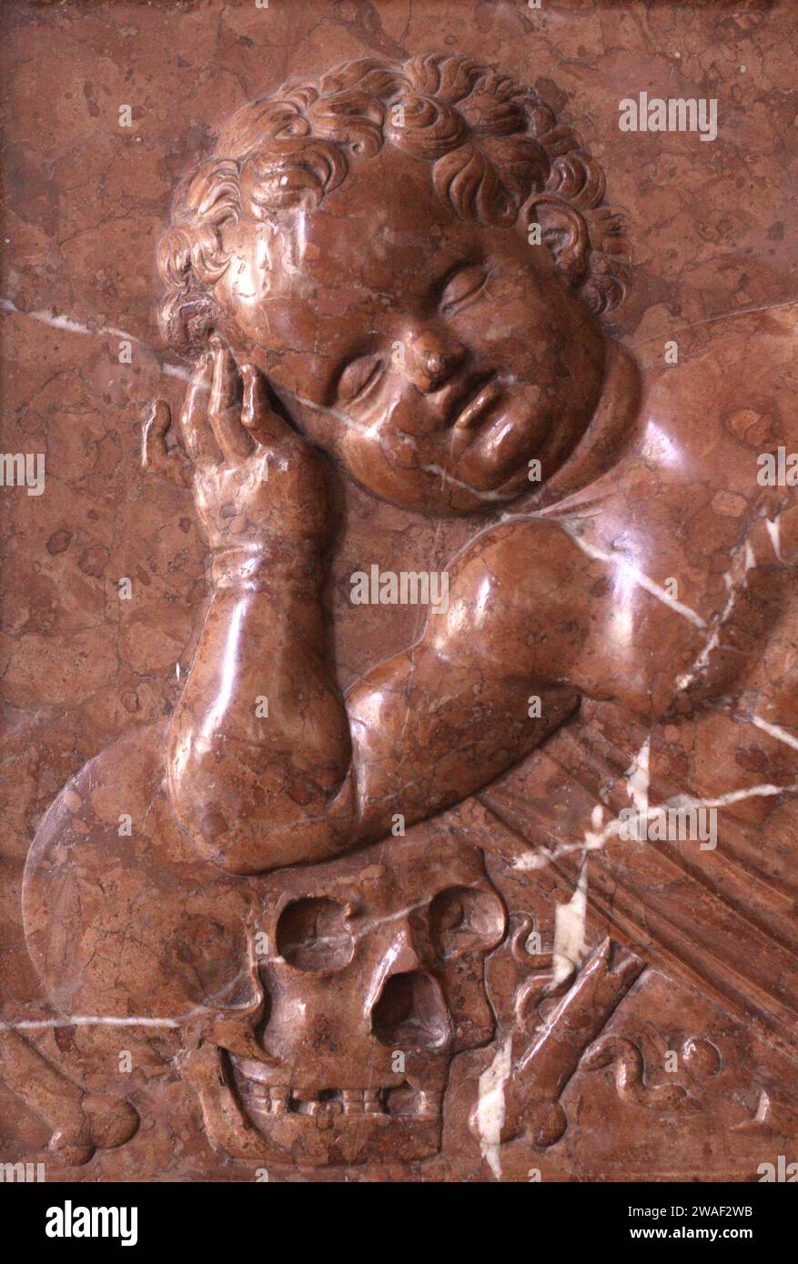Cracow. Krakow. Poland. Marble epitaph depicting sleeping (dead) little ...