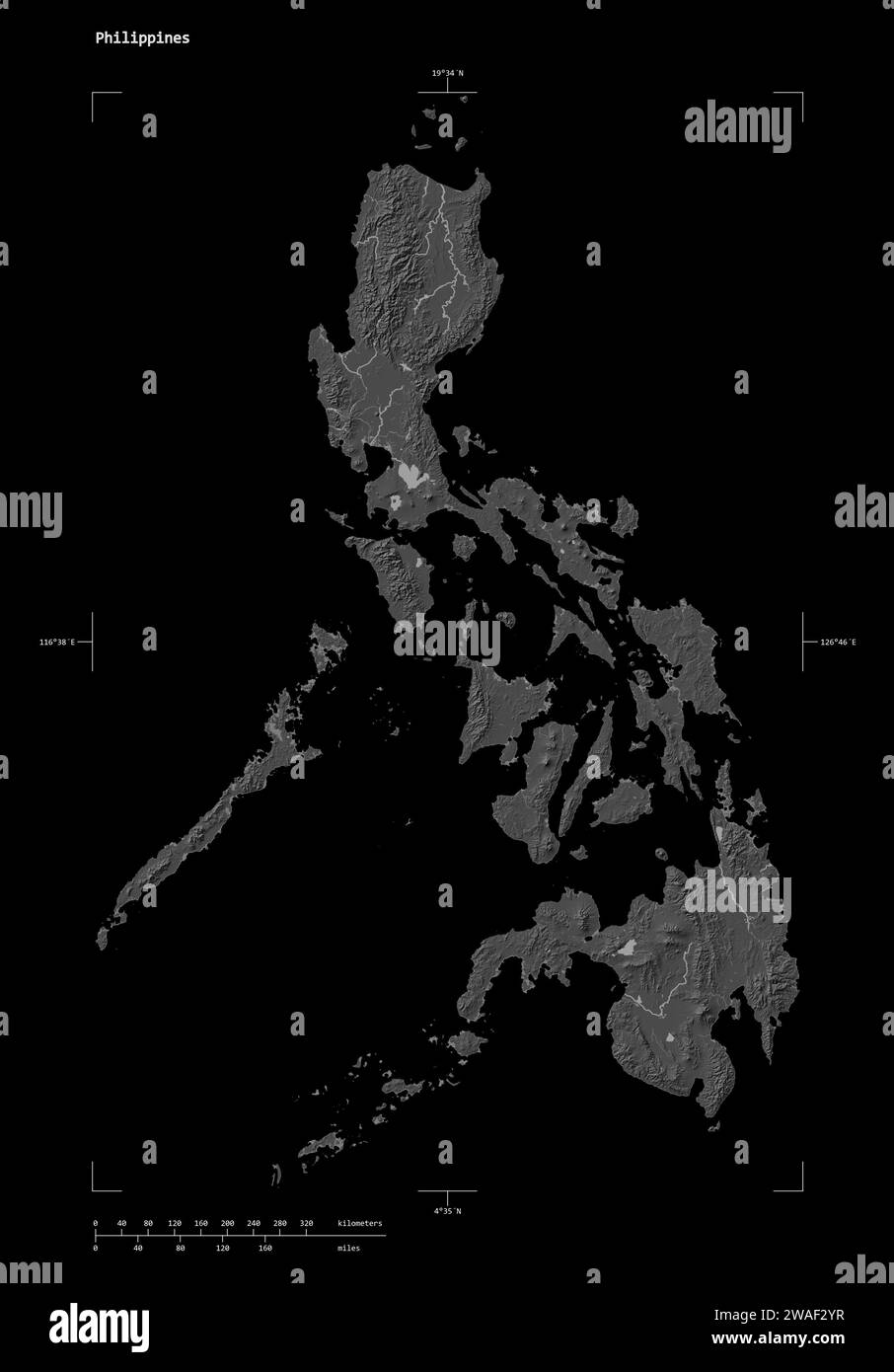 Shape of a Bilevel elevation map with lakes and rivers of the ...