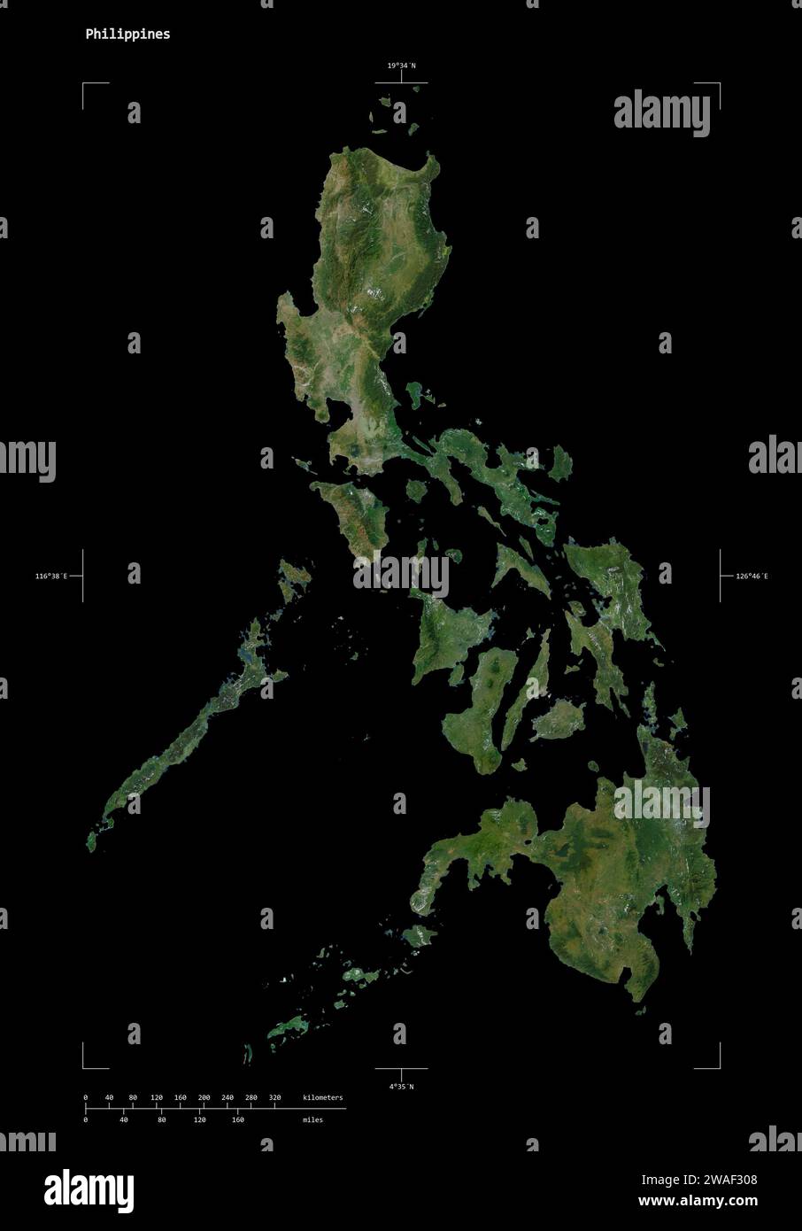Shape of a high resolution satellite map of the Philippines, with ...