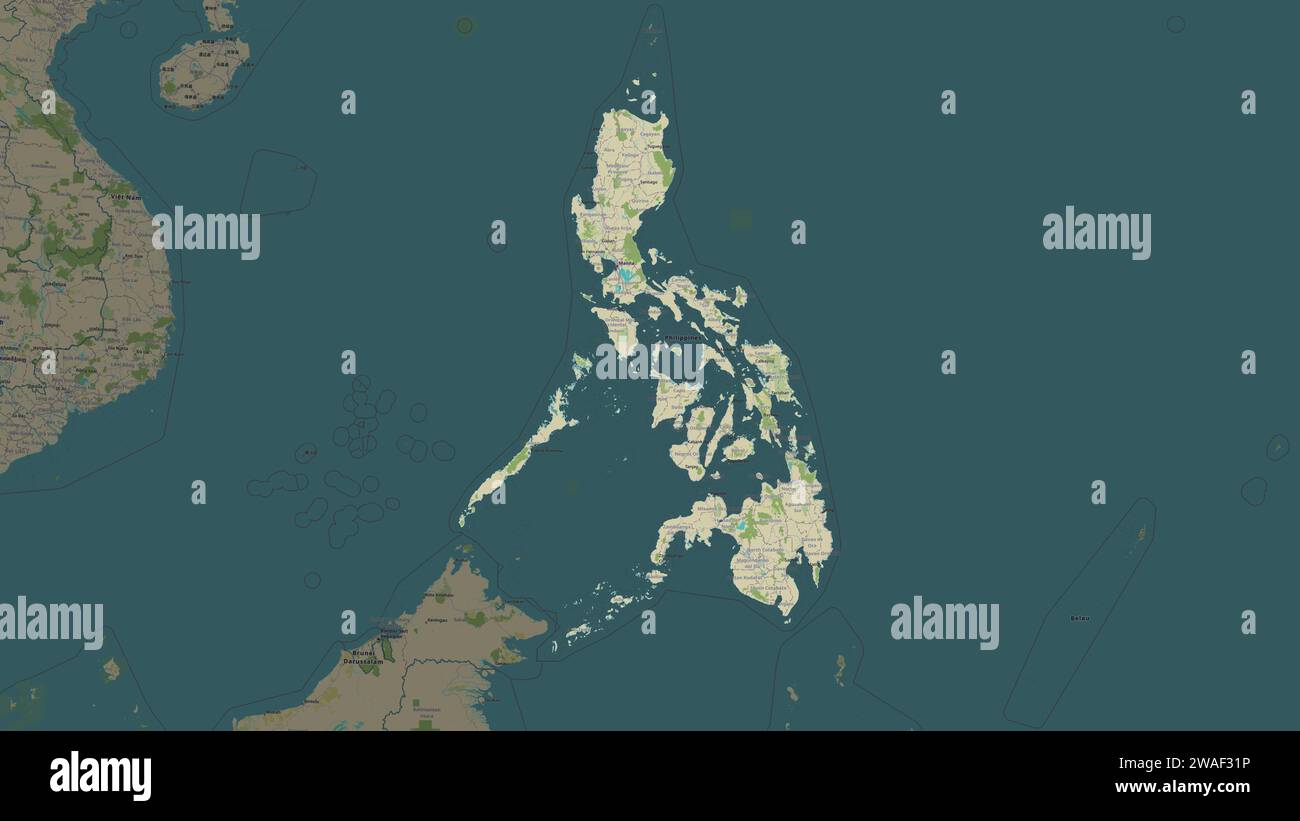 Philippines highlighted on a topographic, OSM Humanitarian style map Stock Photo - Alamy