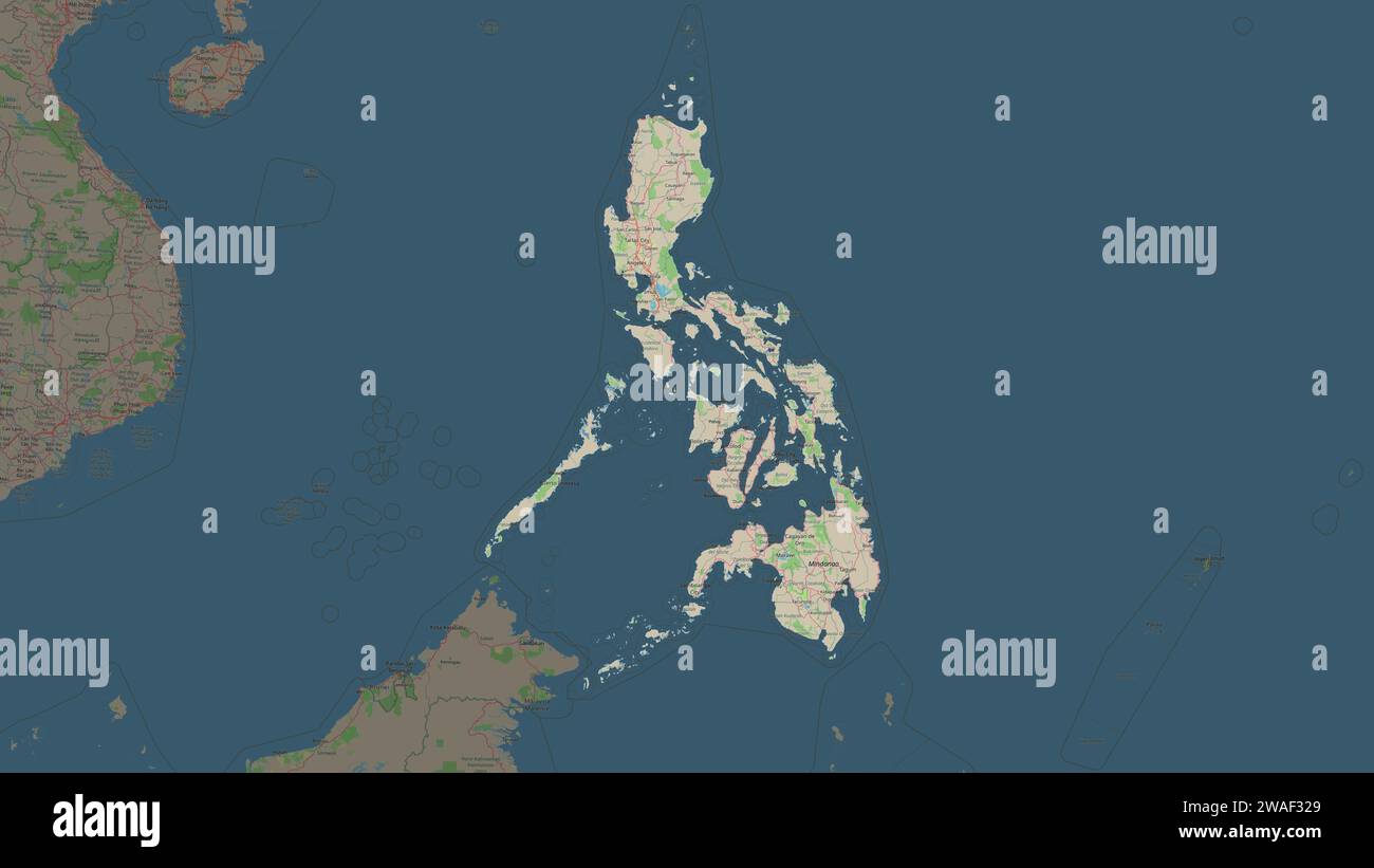 Philippines highlighted on a topographic, OSM Germany style map Stock ...